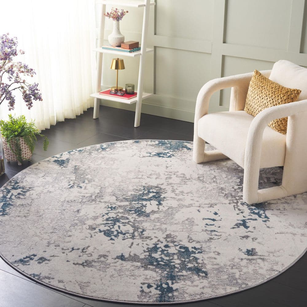SAFAVIEH Orchard 7 ft. x 7 ft. Gray/Blue Abstract Distressed Round Area ...