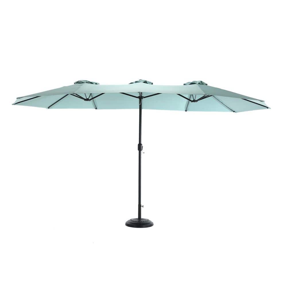 14.8 ft. Steel Hand Crank Lift System Patio Umbrella in Light Green for ...