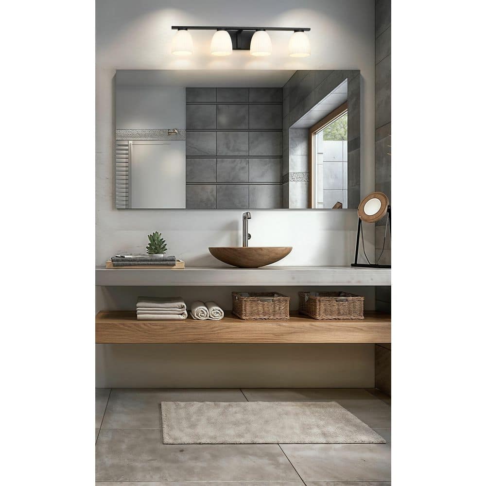 Filament Design Naya 32 in. 4 Light Matte Black Vanity Light with Matte ...