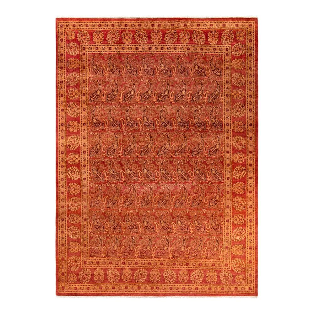 Solo Rugs One-of-a-Kind Contemporary Orange 9 ft. x 12 ft. Hand Knotted ...