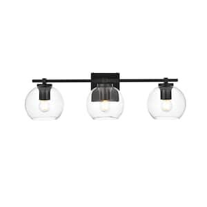 Simply Living 34 in. 4-Light Modern Black Vanity Light with Clear Round ...