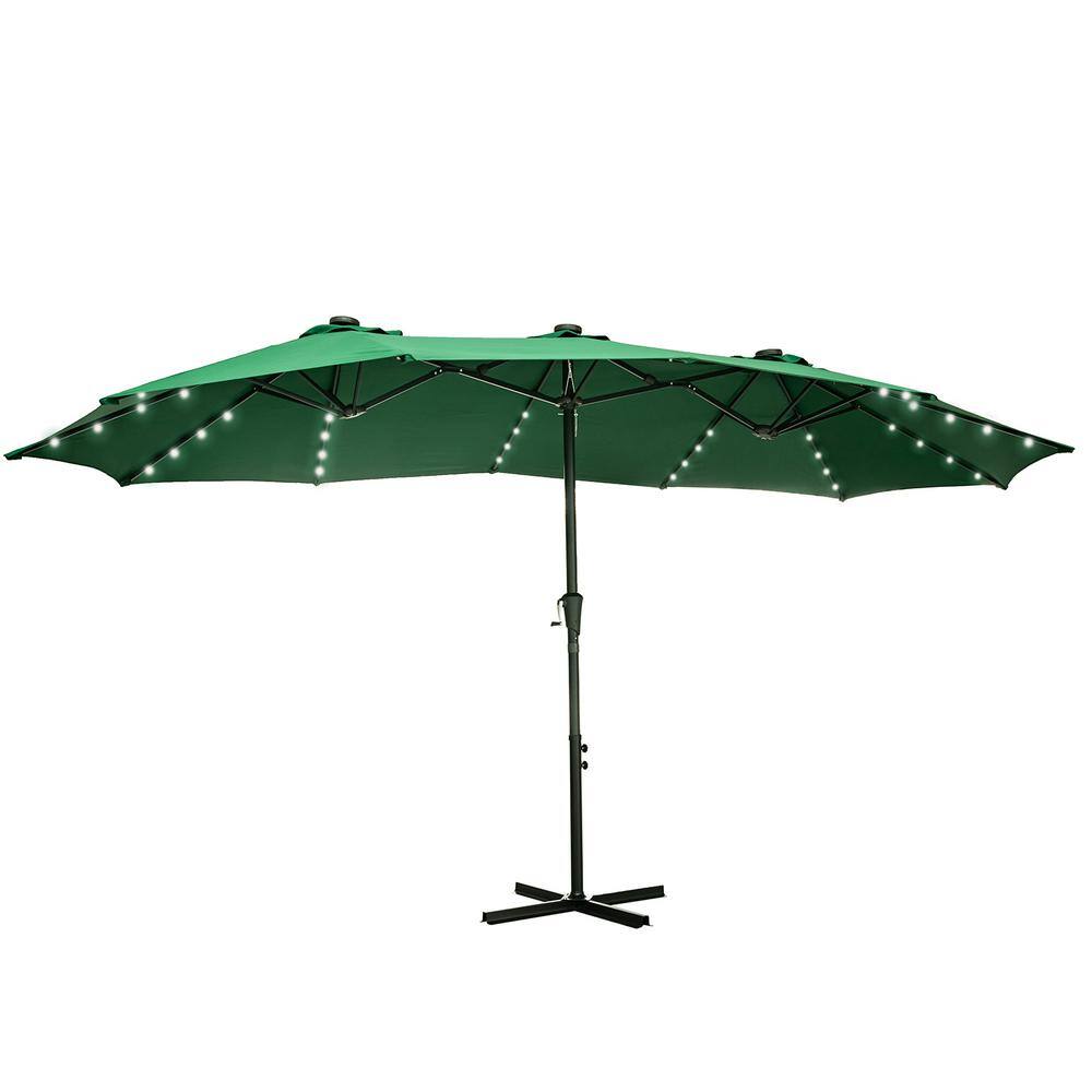 OVASTLKUY 15 ft. Market Double Sided Crank Patio Umbrella with Solar ...