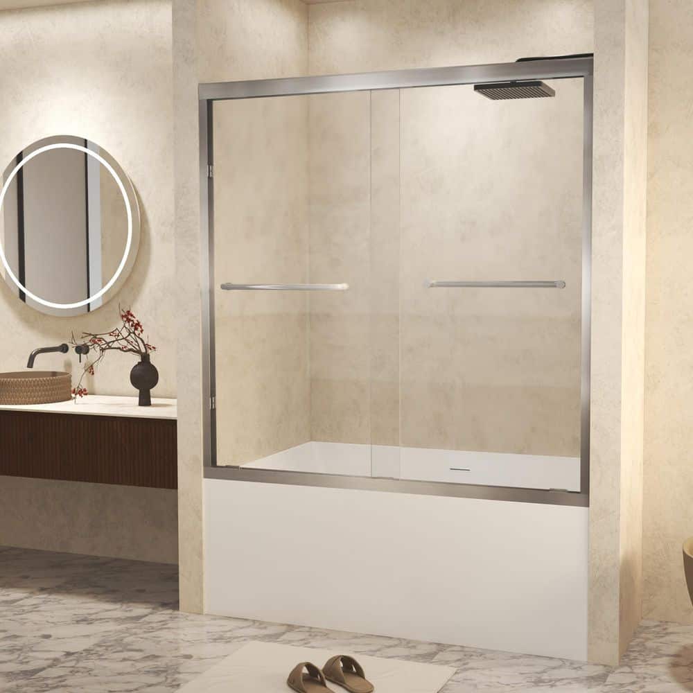 ANGELES HOME 56-60 in. W x 60 in. H Double Sliding Frame Tub Door in ...