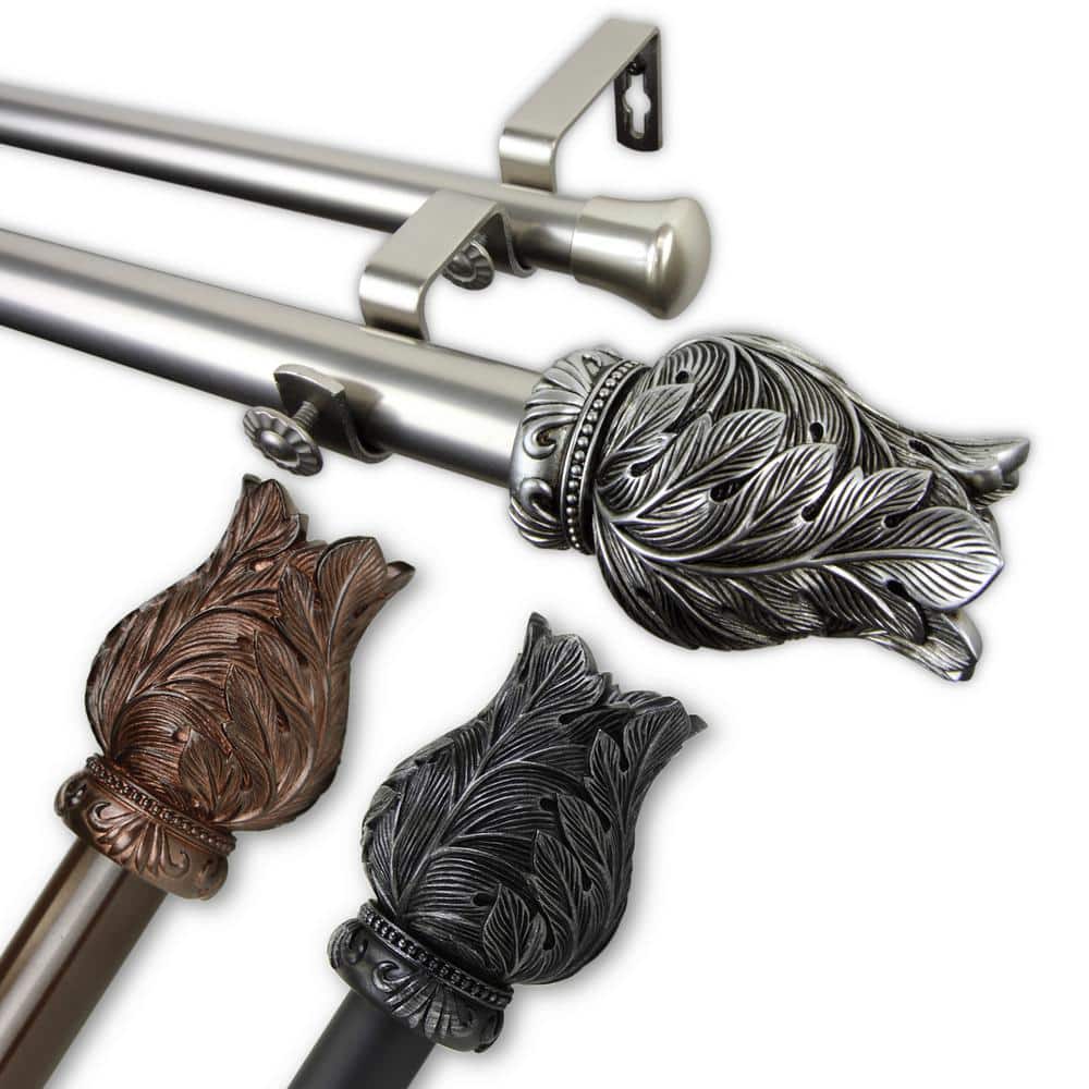 Rod Desyne Tulip 1 in. Double Curtain Rod 120 in. to 170 in. in Satin ...