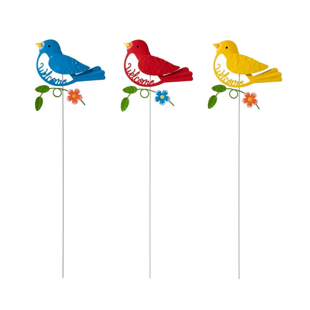 Glitzhome 16 in. H Metal Bird Pick Garden Decorative Stake (3-Pack ...