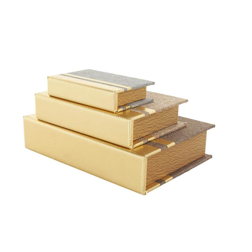 Litton Lane 3 in., 2 in. and 1.5 in. Gold Rectangle Wooden Faux Storage ...
