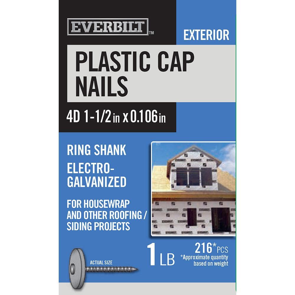 Everbilt 4D 1-1/2 in. Plastic Cap Roofing Nails Electro-Galvanized 1 lb ...