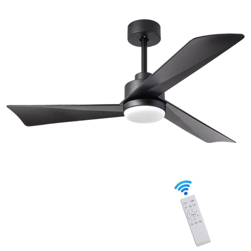 Jushua 52 in. Indoor Matt Black Ceiling Fan With Dimmable Integrated ...
