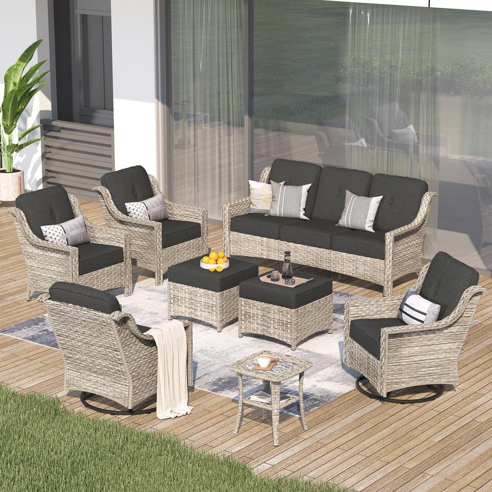 weaxty W Tulip K Gray 8-Piece Wicker Patio Outdoor Conversation Sofa ...