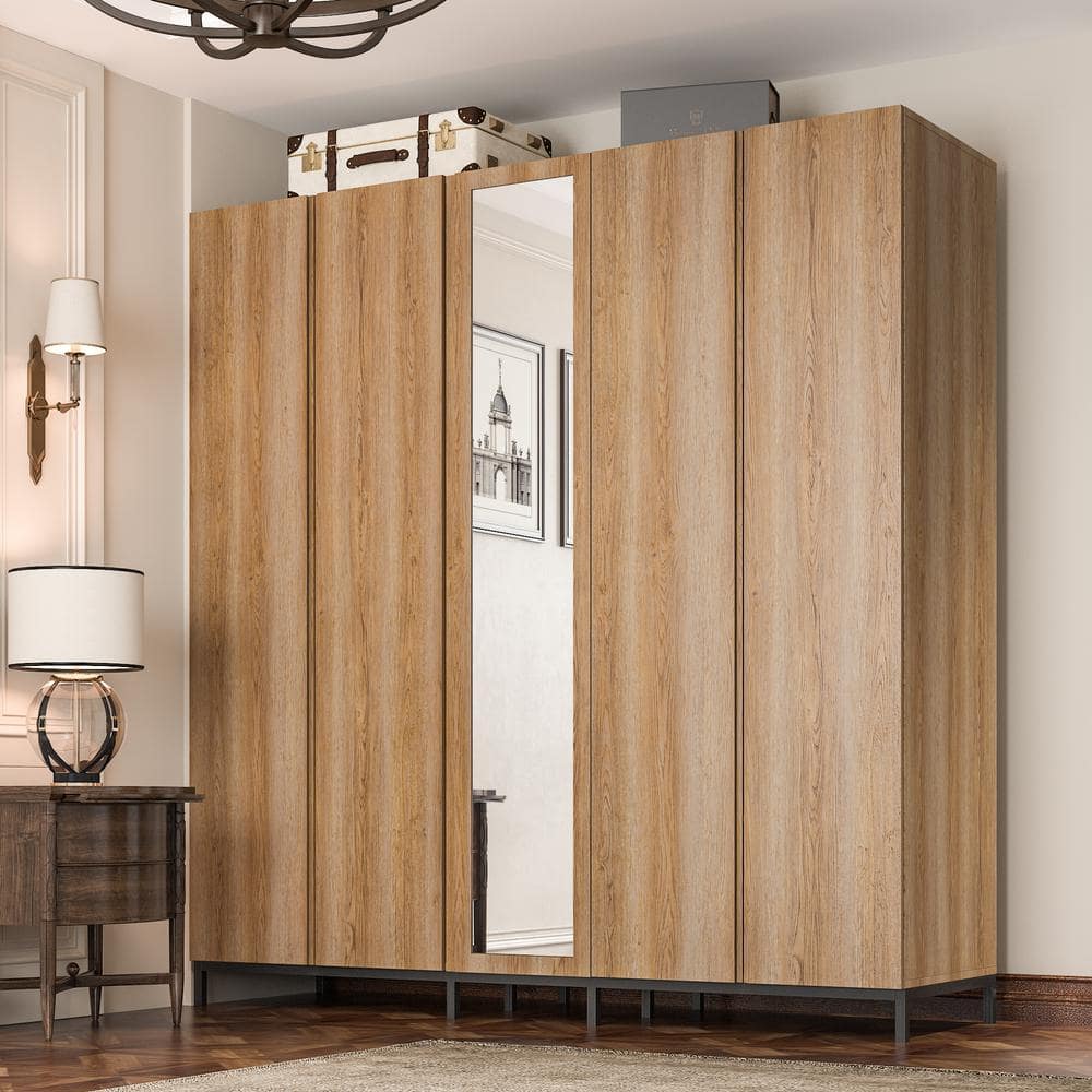 FUFU&GAGA Brown Wodoen 82.7 in. Width Large Wall Wide Armoire, Wardrobe ...