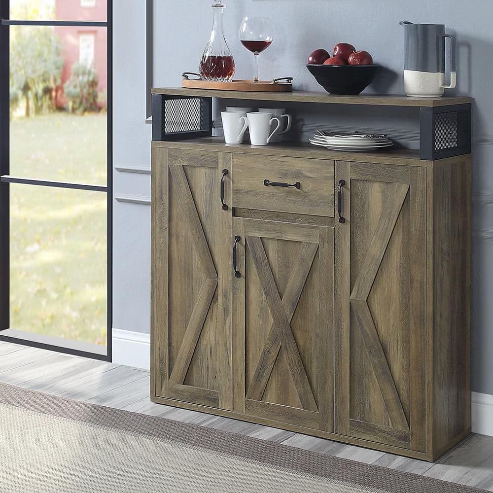 Acme Furniture Abiram Rustic Oak Finish Serving Cart with Adjustable ...