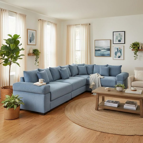Homy Casa WCLGDJ 116.9 in. Straight Arm 4-Piece Corduroy Modular ...
