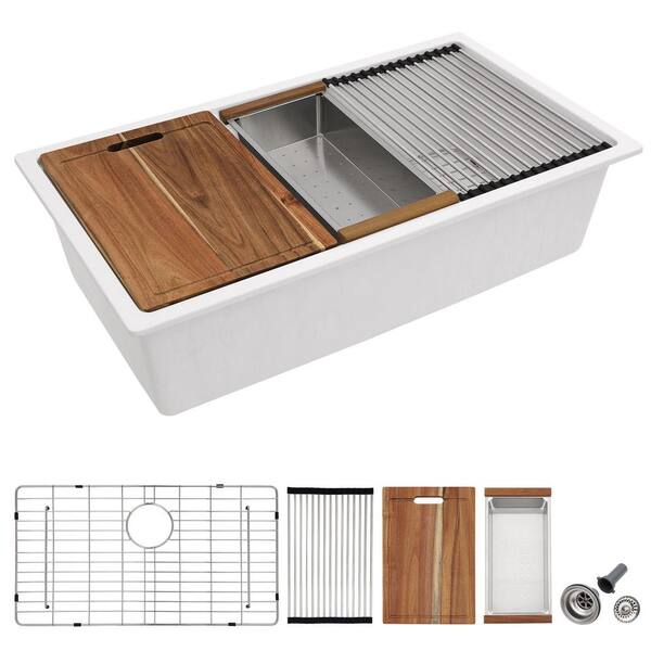 Fulorni 30 in. Undermount Quartz Granite Composite White Kitchen Sink ...