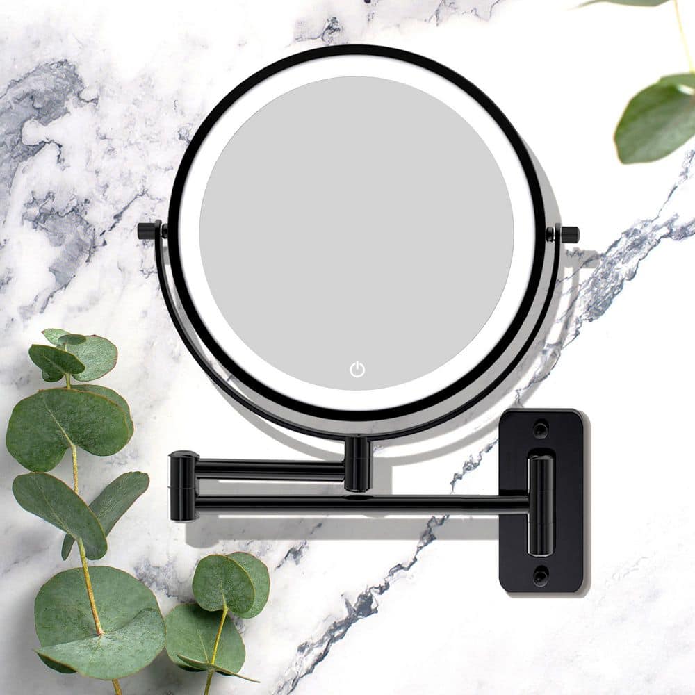 YULIKA 8 in. W x 8 in. H Round LED Vanity Mirror with 3-Color Wall Mounted Bathroom Makeup ...