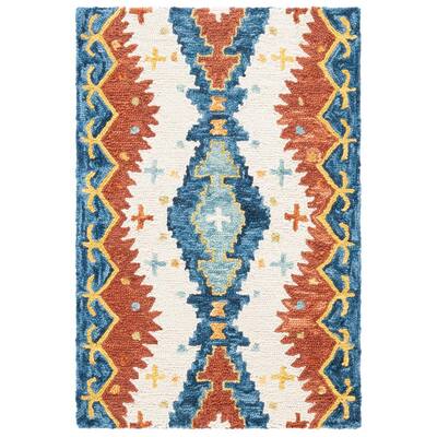 SAFAVIEH Aspen Ivory/Blue 7 ft. x 7 ft. Ikat Diamond Square Area Rug ...