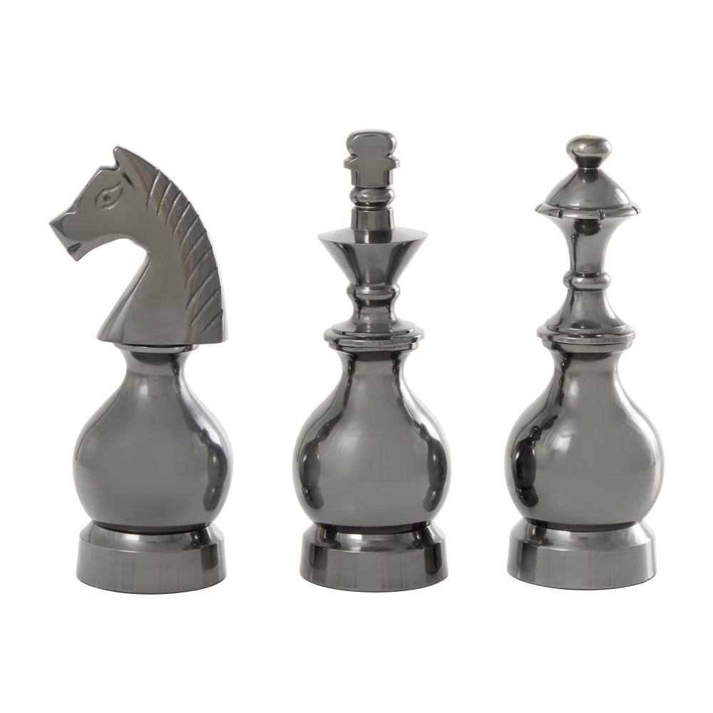 Litton Lane Gray Aluminum King, Knight, Bishop Chess Sculpture (Set of ...