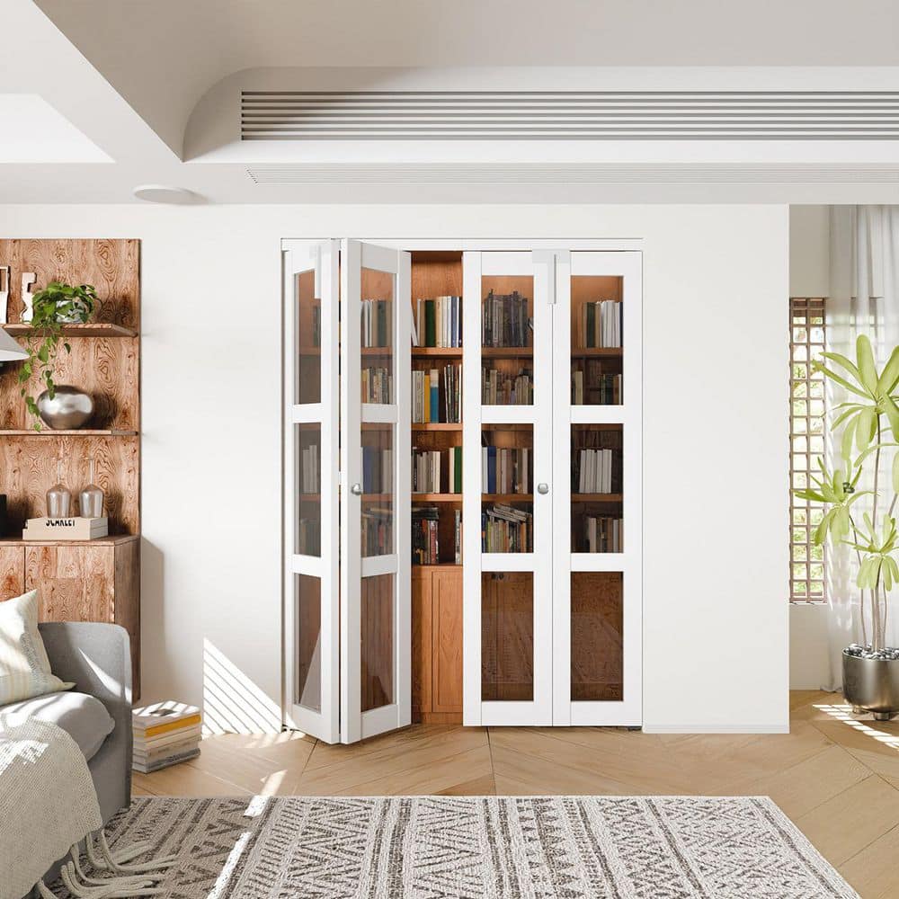 TENONER 72 in. x 80 in. 3-Lite Clear Glass Solid Core White PVC ...