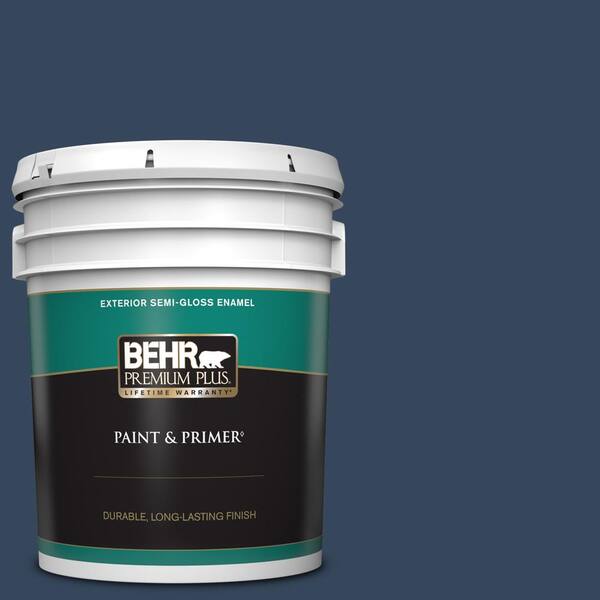 BEHR PREMIUM PLUS 5 gal. #MQ5-54 Compass Blue Semi-Gloss Enamel ...