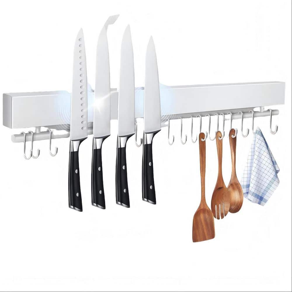 Wudkey 8-Knife 23 in. Stainless Steel Magnetic Knife Bar with 15-Hooks ...