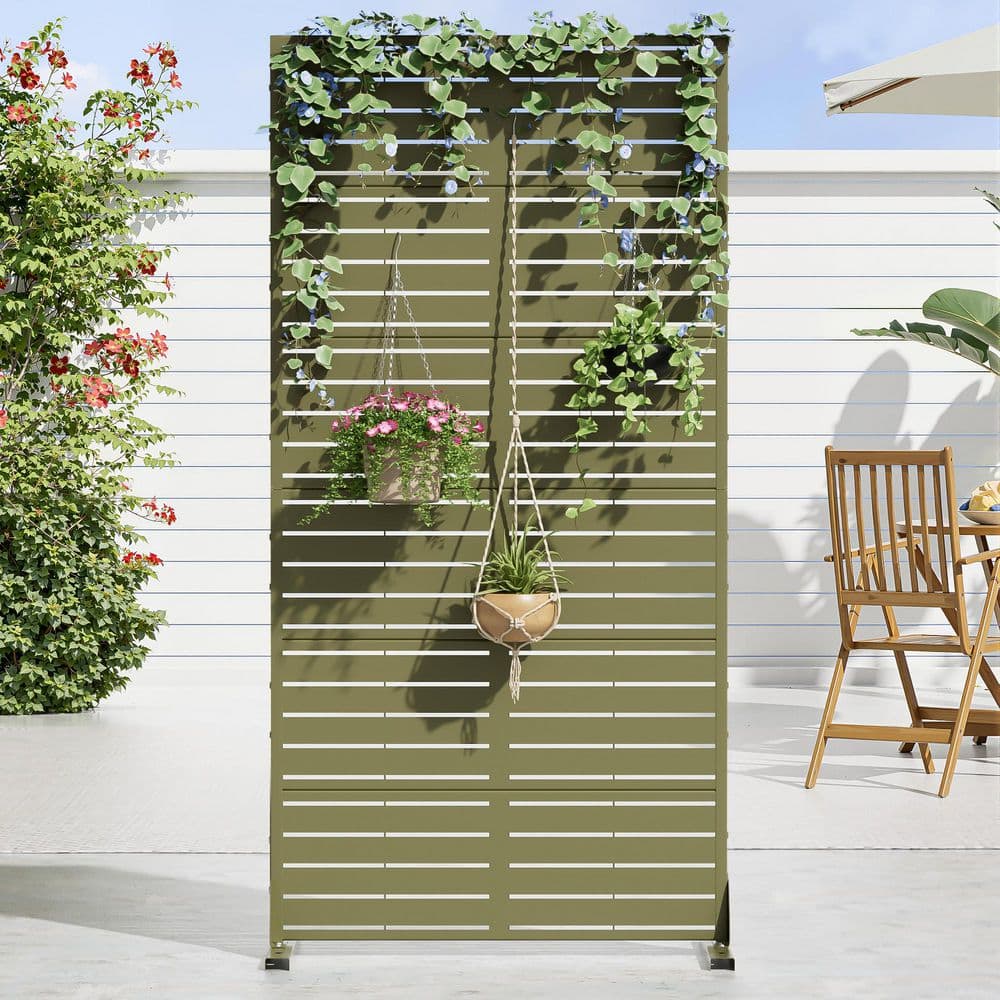 Dovelina 35 in. x 72 in. Green Textured Metal Garden Screens Outdoor ...
