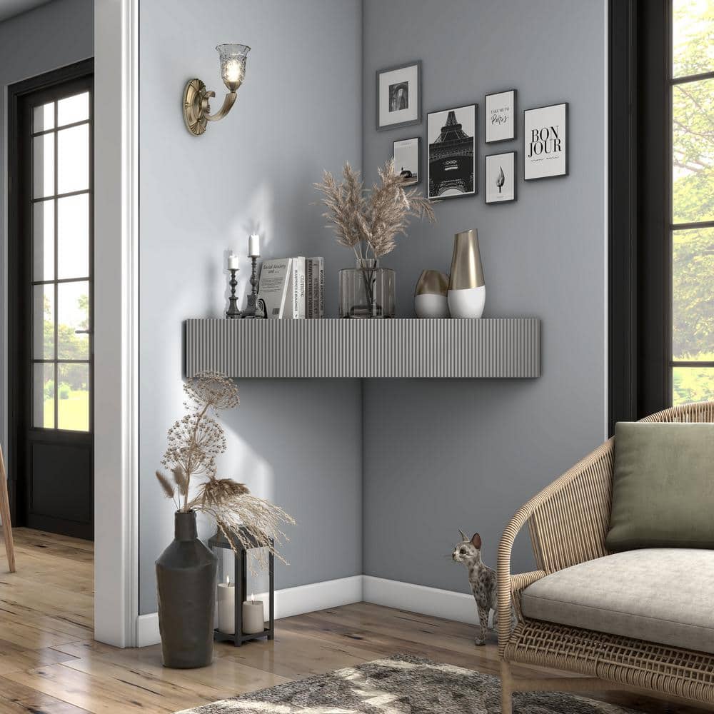 Furniture of America Emmeline 47 in. Gray Particle Board Corner ...