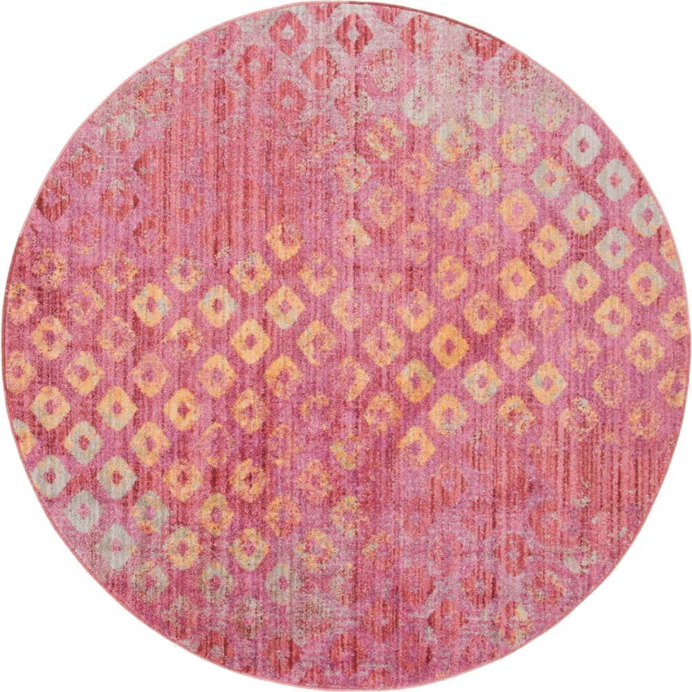 Unique Loom Pink 6 ft. x 6 ft. Rainbow Area Rug 3142640 - The Home Depot