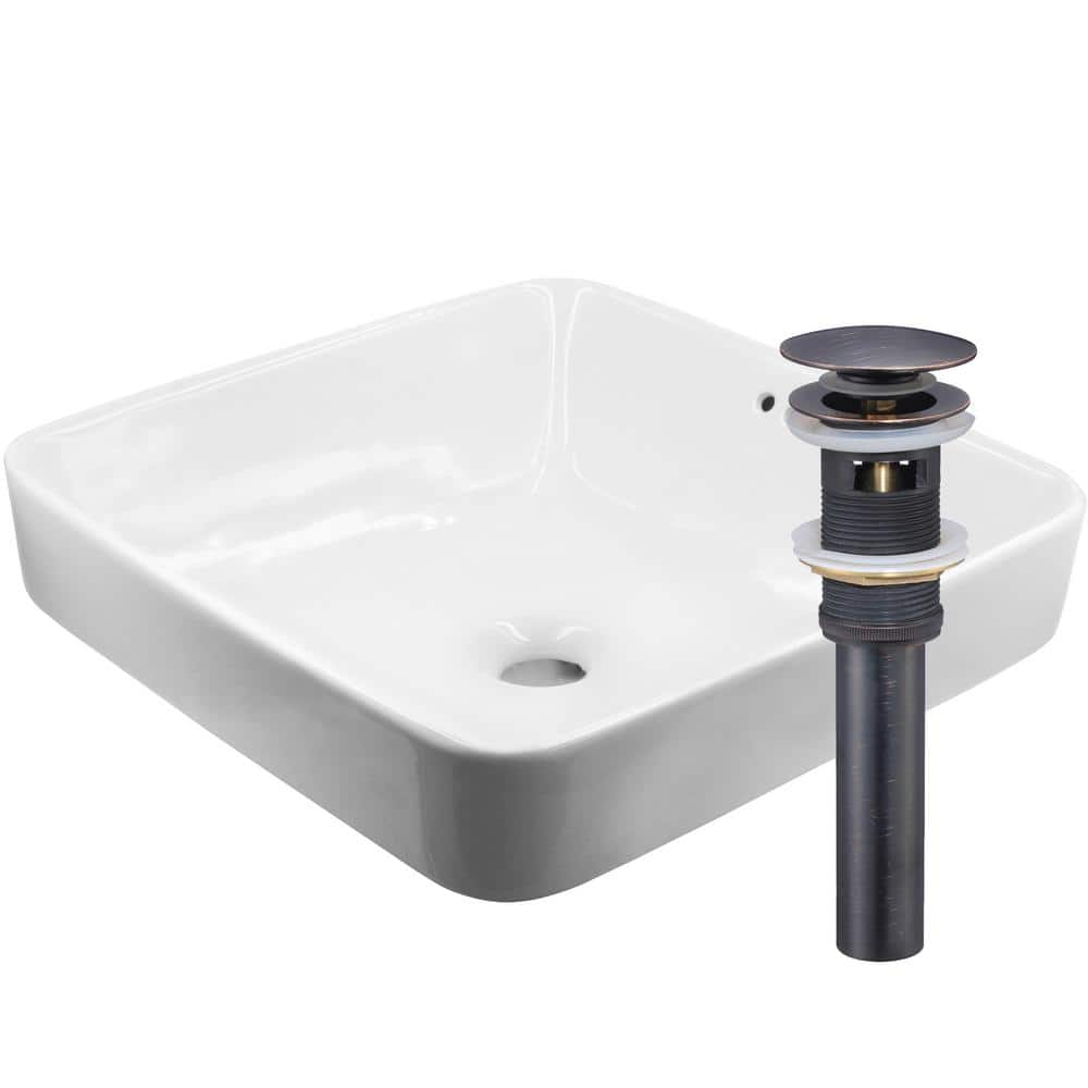 Novatto 16.75 in. Square Drop-In Bathroom Sink in White Porcelain with ...