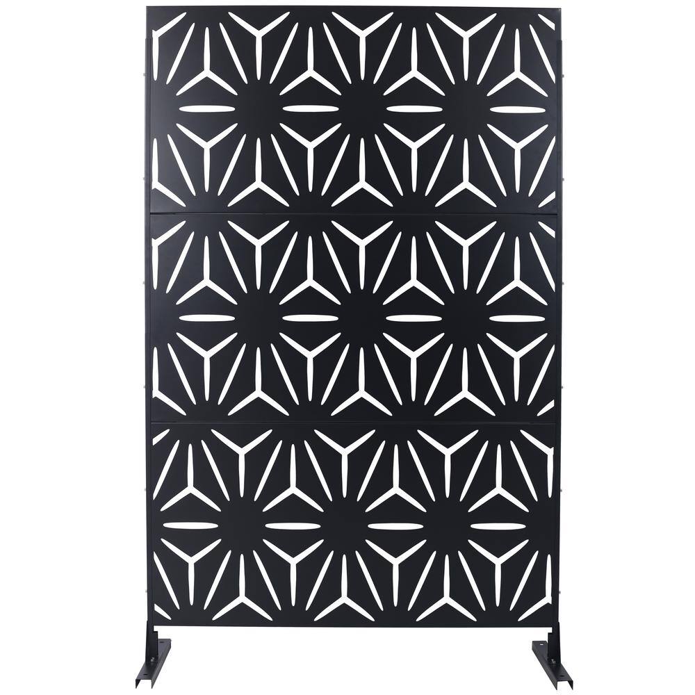 Zeus & Ruta 6.3 ft. H x 4 ft. W Black Metal Privacy Screen Freestanding ...