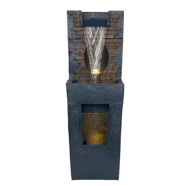 Alpine Corporation 32 in. Tall 3-Tiered Jar Waterfall Fountain with LED ...