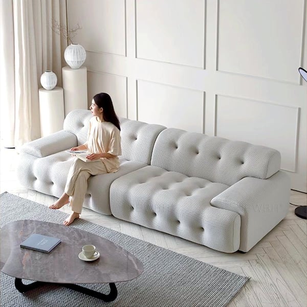 Magic Home 103 in. Armless Waffle Roche Blogger Minimalist 2 Piece 3D Knit Polyester Modular Loveseat Sectional Sofa Couch in Gray MH S3 SF129LG
