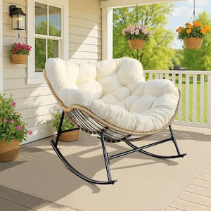 Oversized PE Wicker Double Outdoor Rocking Chair 2-Person 700 lbs ...