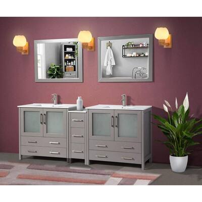 Vanity Art Brescia 84 in. W x 18 in. D x 36 in. H Bath Vanity in Grey ...