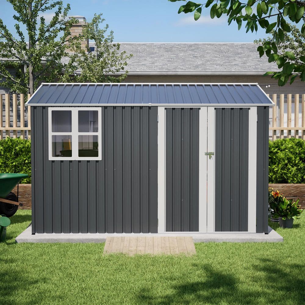 10 ft. x 8 ft. Outdoor Metal Steel Tool Storage Shed, 80 sq ft Coverage ...