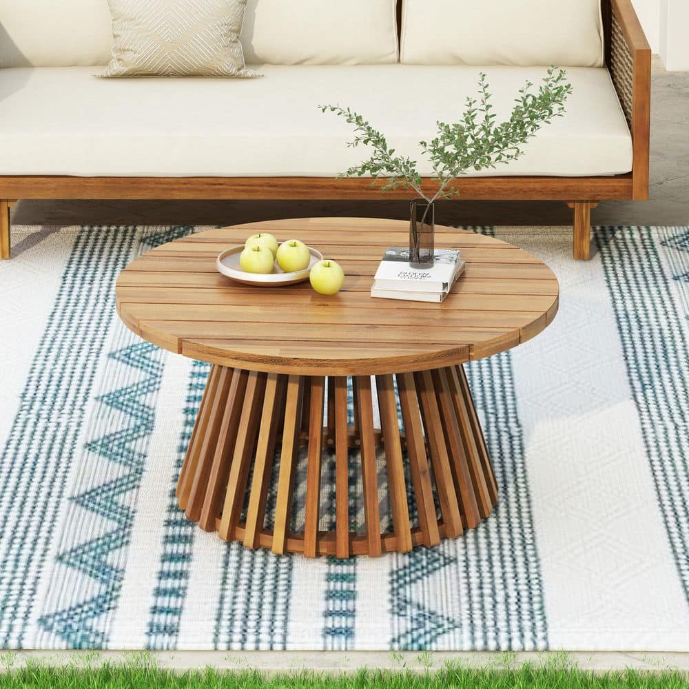 Outdoor Acacia Wood Patio Coffee Table, Round Dining Table for Backyard ...