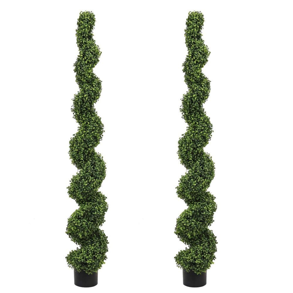 Lycvki 2-Piece 6 ft. Artificial Spiral Topiary Boxwood Trees for Garden ...