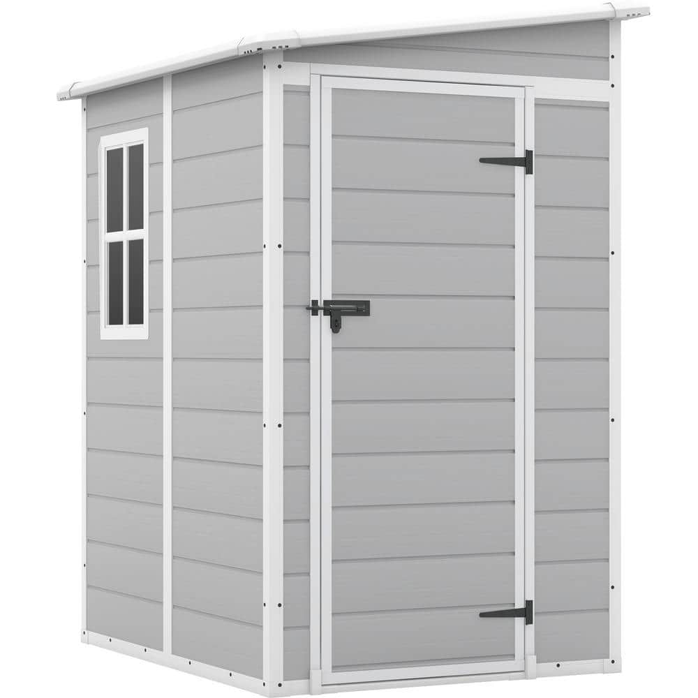 Patiowell 5 ft. W x 4 ft. D Outdoor Storage Gray Plastic Shed with ...