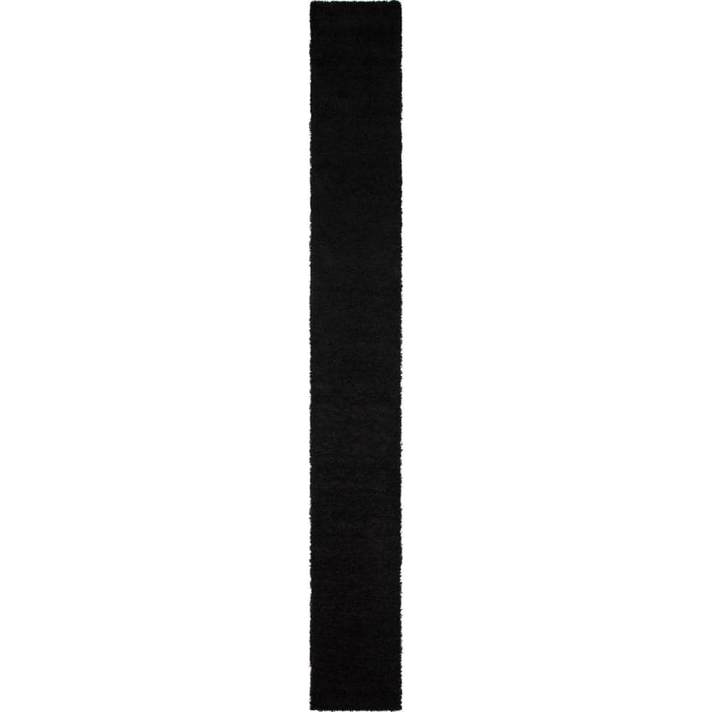 Unique Loom Solid Shag Jet Black 2' 6 x 19' 8 Runner Rug 3140767 - The ...