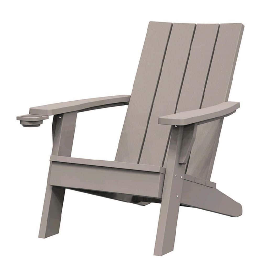 LuckByte Plastic Outdoor Adirondack Chairs with Cup Holder in Light ...