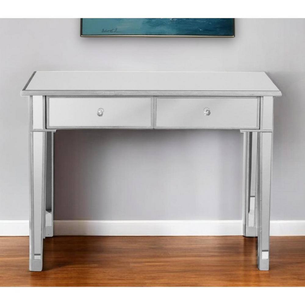 HomeRoots 45.25 in. Silver Rectangle Glass Console Table with Mirrored ...