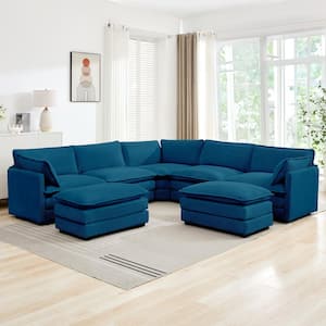 JEAREY 113.4 in. W 7-Piece Modern Corduroy Fabric Sectional Sofa with ...