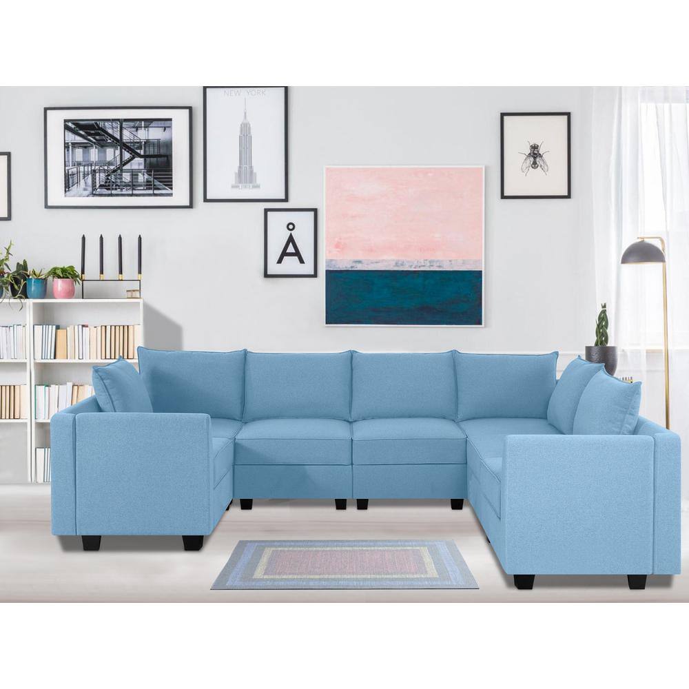 HOMESTOCK 112.8 in Modern 7 Seater Upholstered Sectional Sofa - Robin ...
