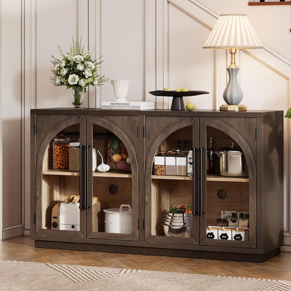 Nestfair Espresso MDF 60 in. W Sideboard Buffet Cabinet with Glass ...