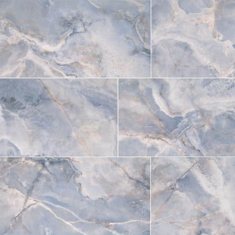 MSI Take Home Tile Sample-Aura Blue 4 in. x 4 in. Polished Porcelain ...