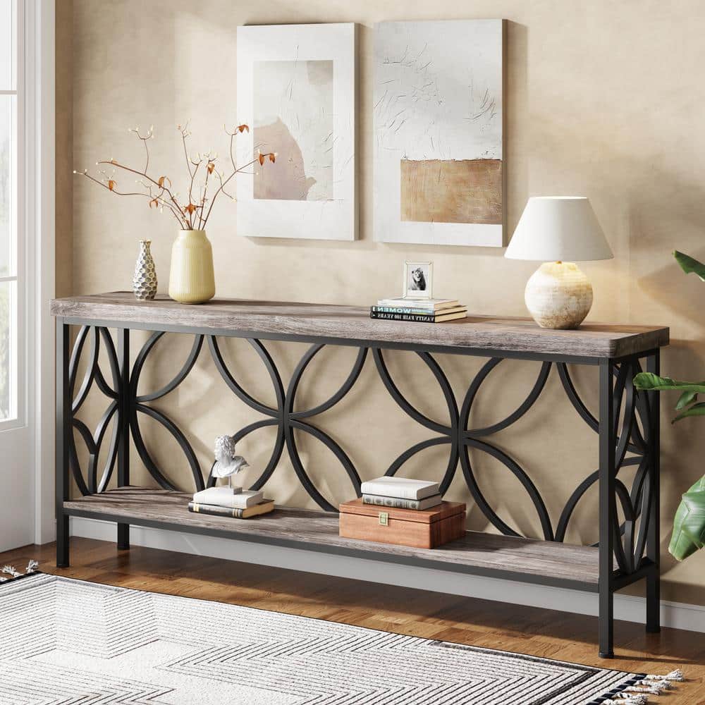 BYBLIGHT Turrella 70.9 in. Gray Rectangle Engineered Wood Narrow ...