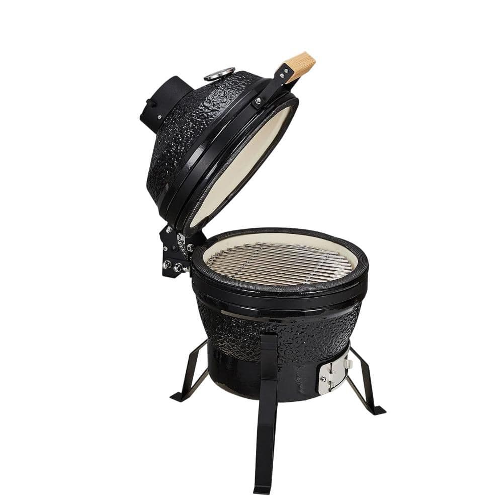 13 in. Black Portable Ceramic Charcoal Grill with 10.6 in. Stainless ...