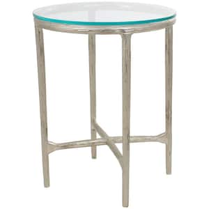 Litton Lane 18 in. Gold Textured Large Round Glass End Table with Glass ...