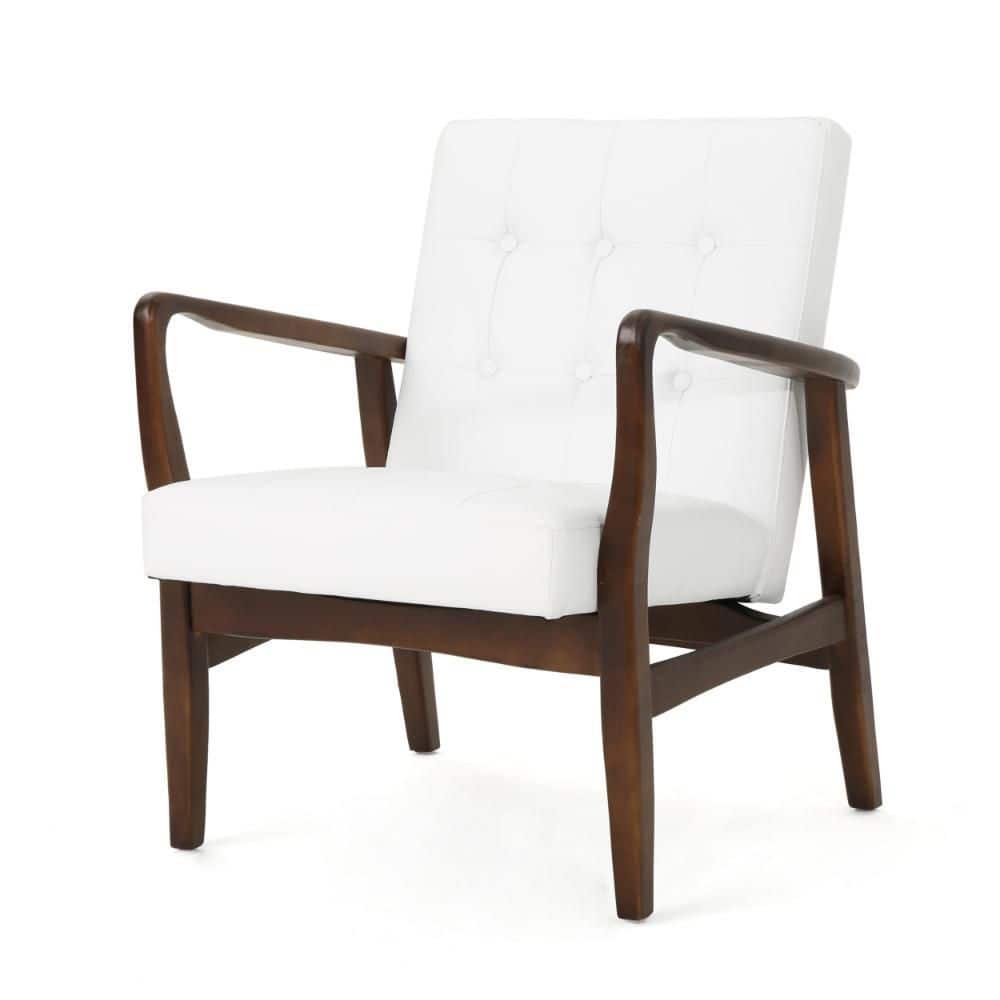 Benjara Mimi White and Espresso Brown faux leather Accent Chair with ...