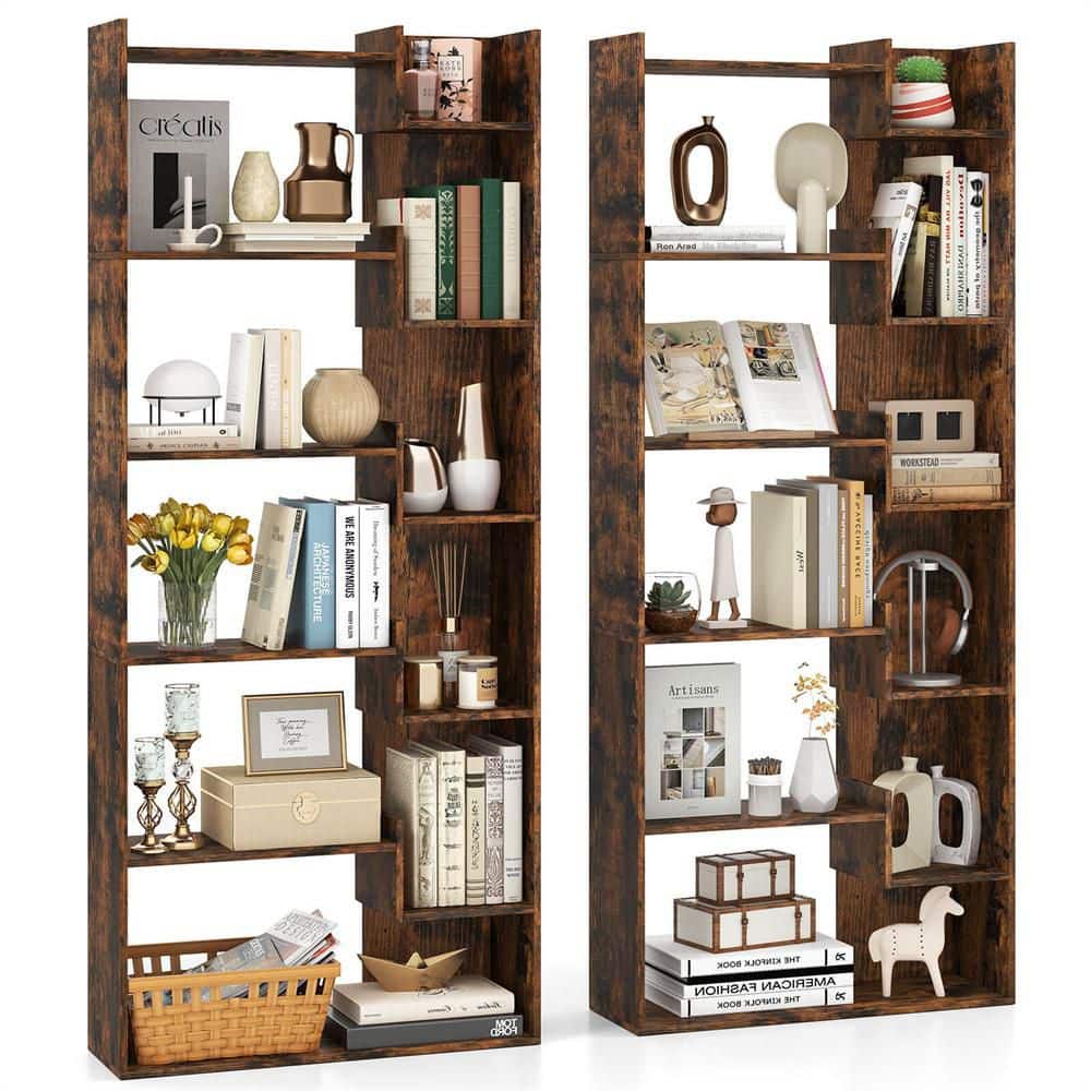 Costway 2 PCS 64 in. Tall 6-tier Wood Bookcase Tall Display Shelf with ...