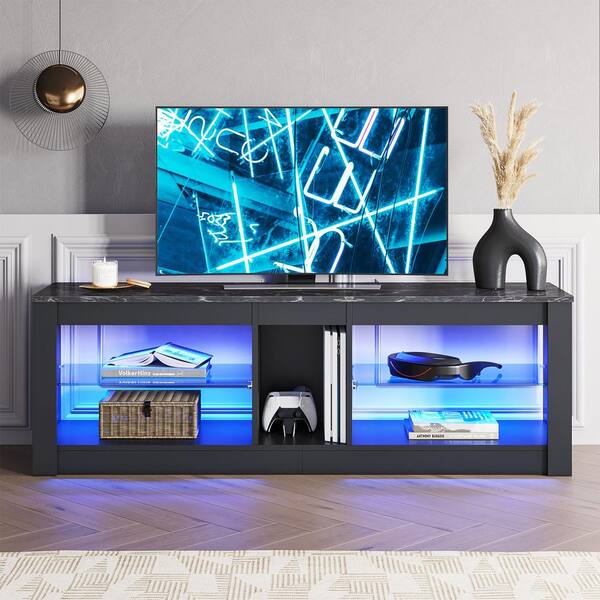 Bestier 63 in. Black Carbon Fiber TV Stand Fits TVs up to 70 in. LED ...
