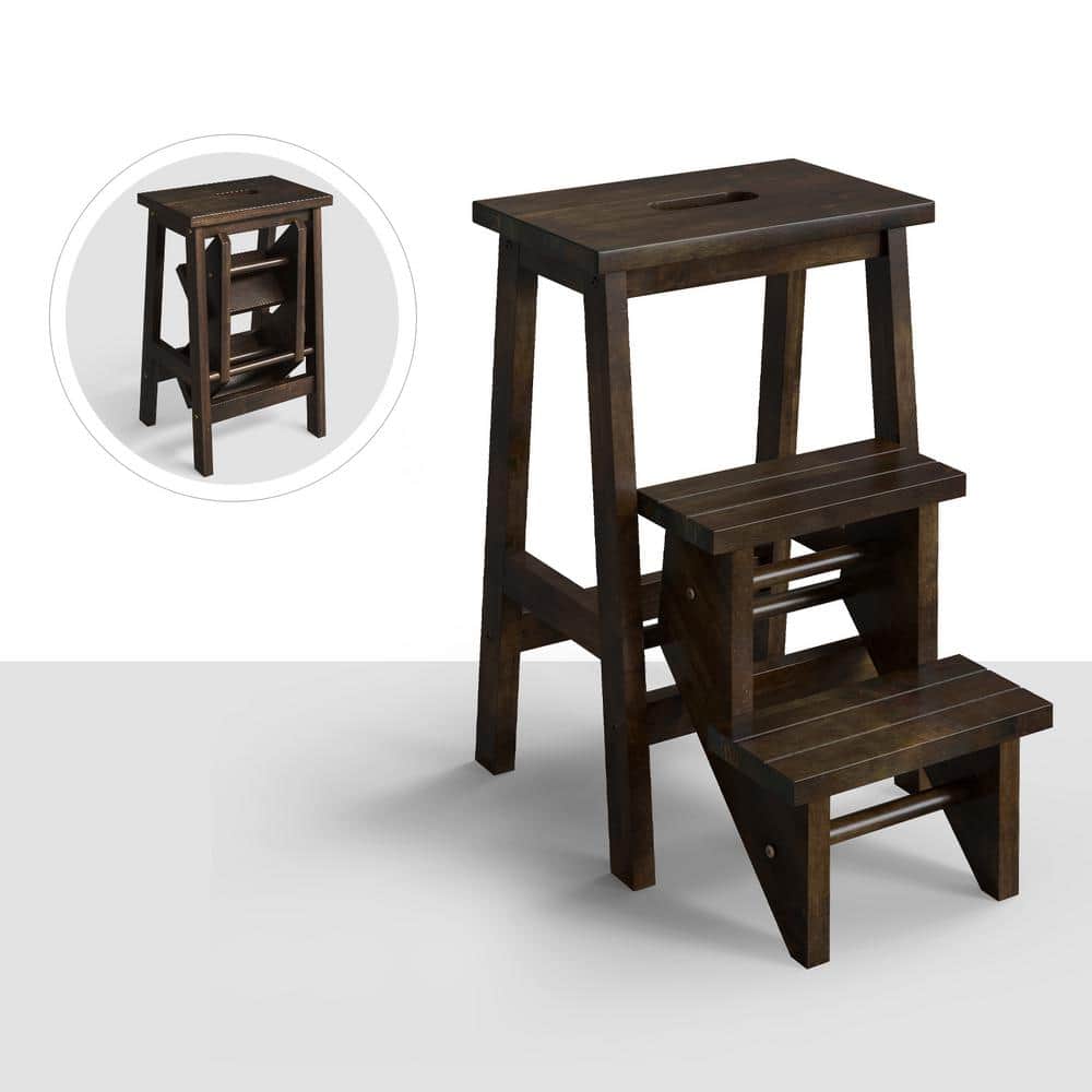 FORCLOVER 3-Step 8 ft. 3-in-1 Rubber Wood Step Stool HYM-10590BN - The ...
